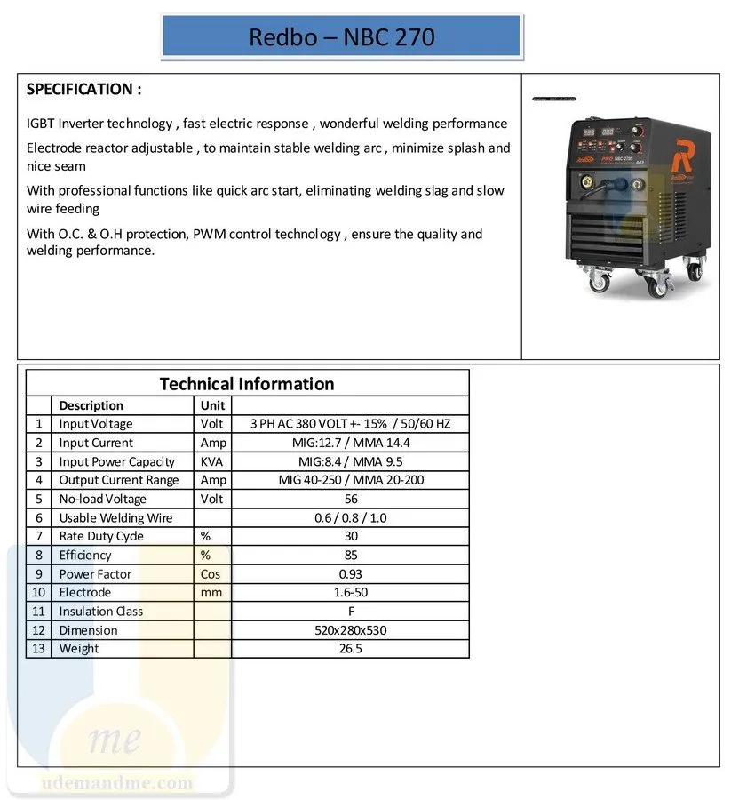 REDBO – NBC-270S – PROFESSIONAL WELDING MACHINE – UDEMANDME