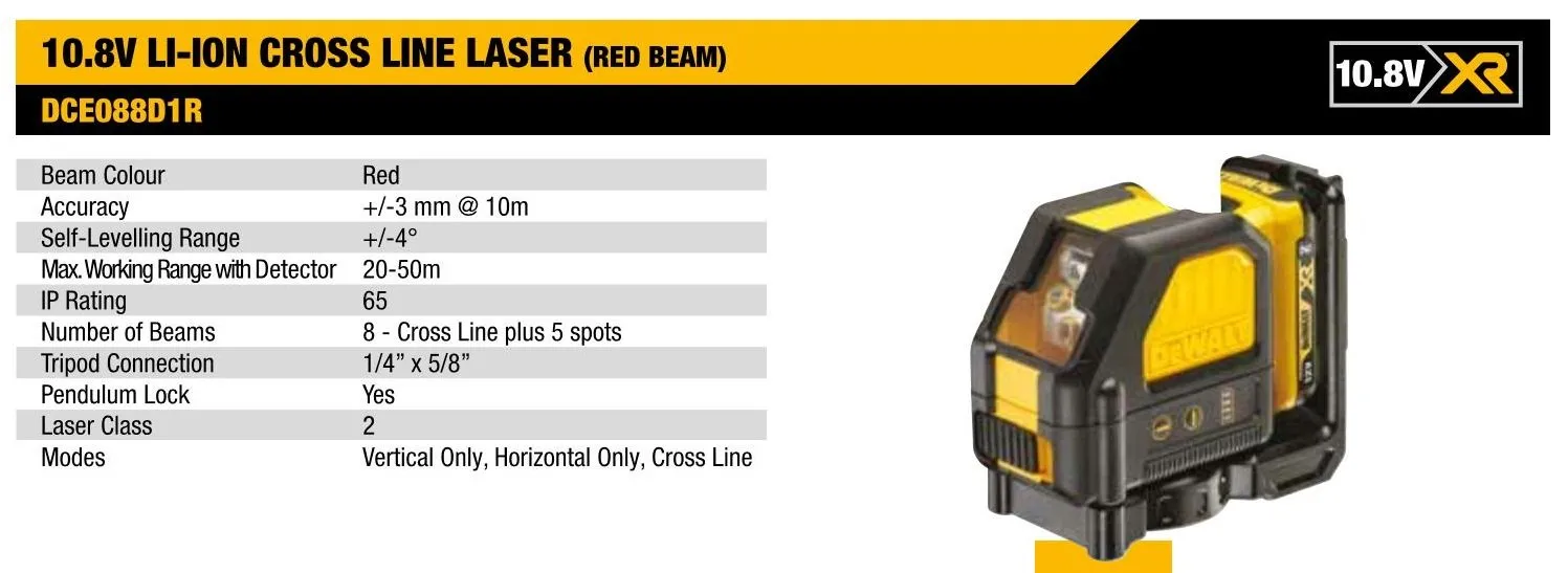 Buy DCE088D1R-GB - LASERS - DW CROSS LINE LASER 10,8V RED - SUPPLY ...