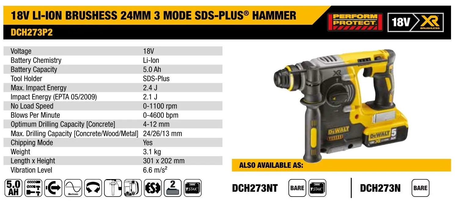 DCH273P2-GB – 18V MAX CORDLESS DRILL DRIVER – 18V LI-ION BRUSHLESS SDS ...