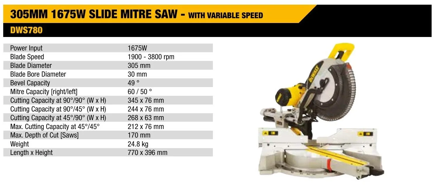 Buy DWS780-GB - MITRE SAW - 305MM COMPOUND SLIDE MITRE SAW - SUPPLY ...