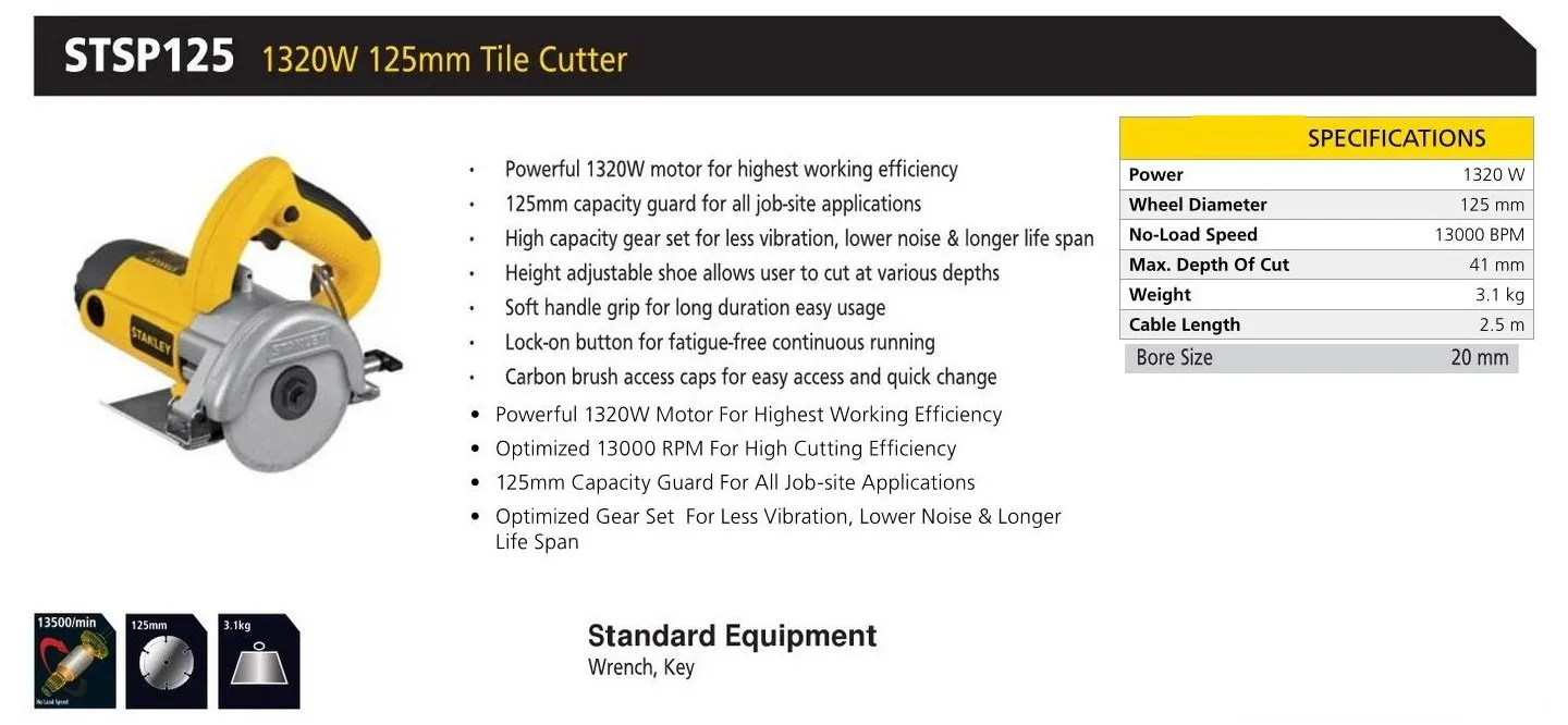 Buy STANLEY TILE CUTTER 1320W 125MM (STSP125-B5 )(CONCRETE POWERTOOL ...