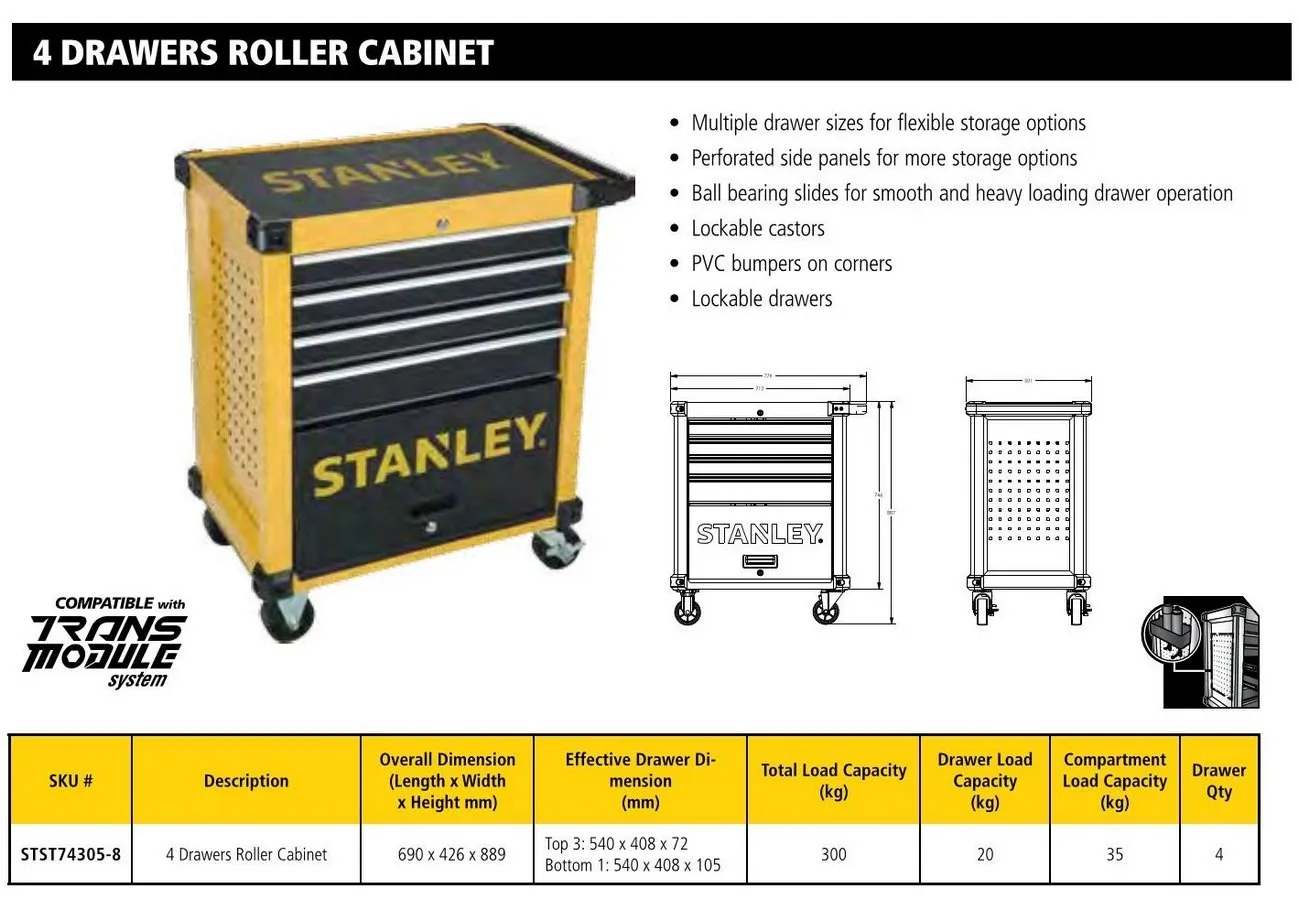 27″ ROLLER CABINET – 4 DRAWER- STANLEY STORAGE TOOL – UDEMANDME