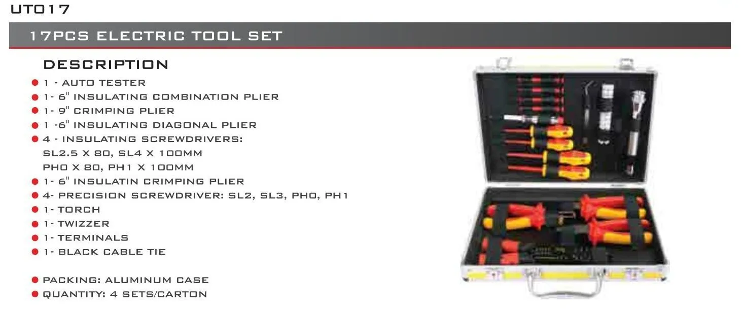 ELECTRIC TOOL SET – 17 PCS. – PLIER/TESTER/SCREWDRIVERS/CRIMPING PLIER ...