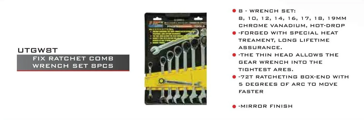 FIX RATCHET COMB WRENCH SET – 8 PCS. (CHROME VANADIUM , HOT DROPPED ...