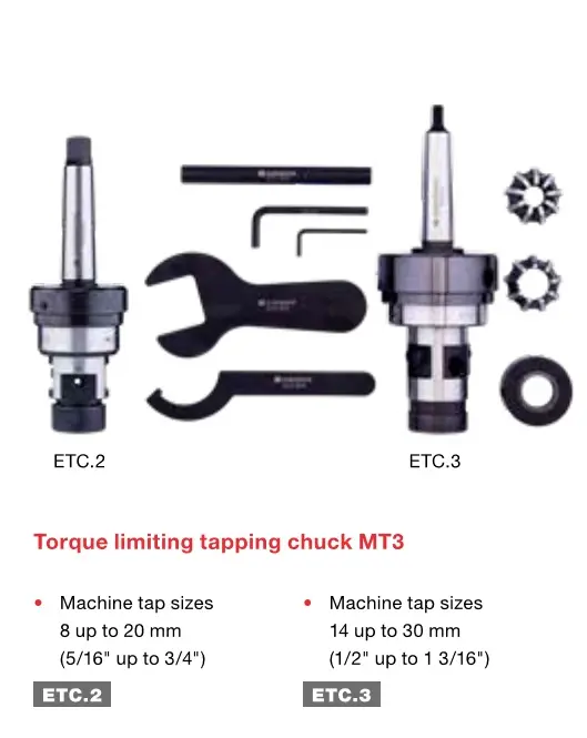 ETC.3 – UNIVERSAL MORSE TAPER TORQUE LIMITING M14 TO M30 TAPING CHUCK ...