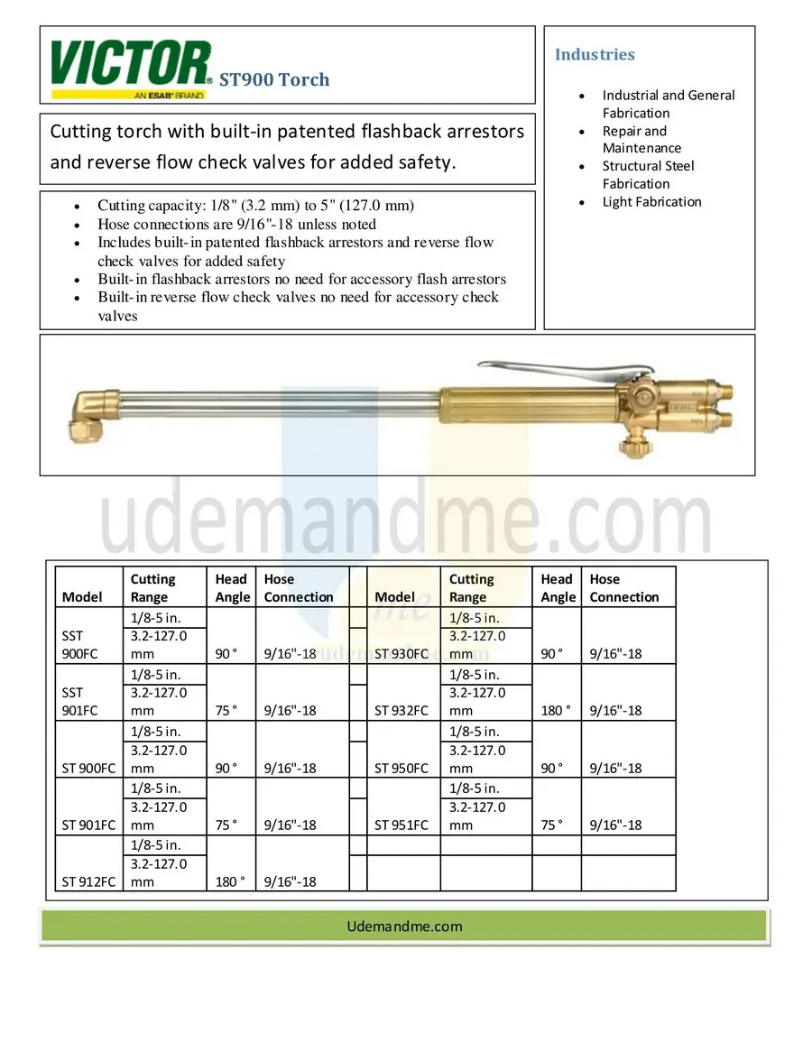 VICTOR – STRAIGHT CUTTING TORCH – ST 900FC – UDEMANDME