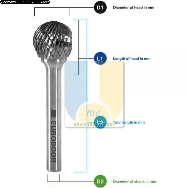 RB.D1206 – TYPE D, BALL ROTARY BURRS – UNIVERSAL ( DOUBLE CUT) – UDEMANDME